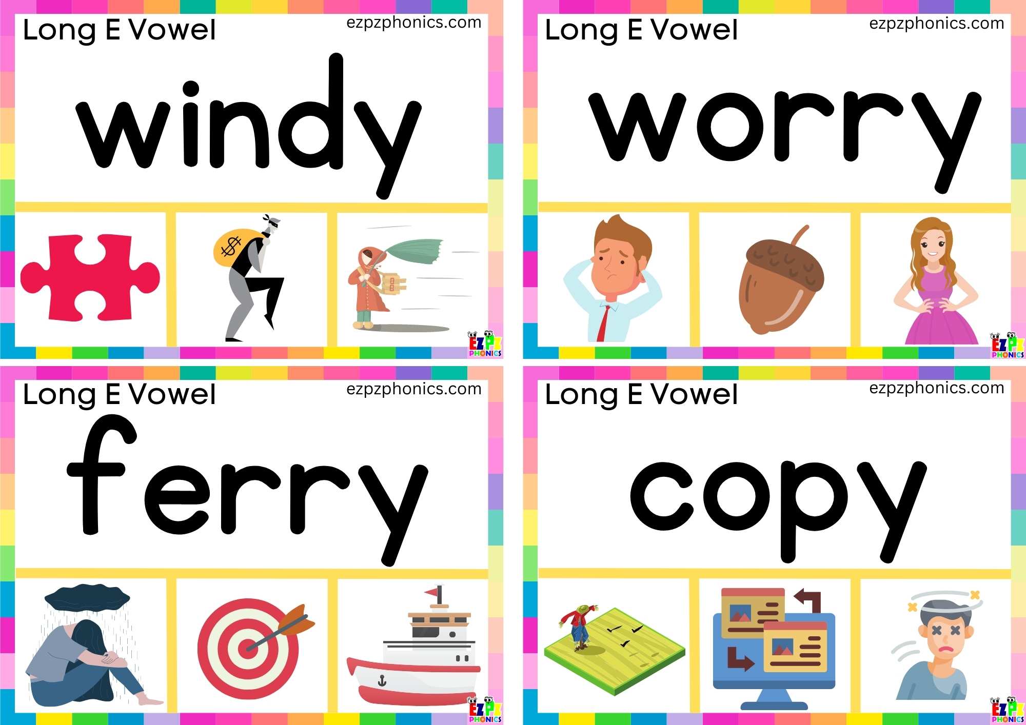 Read the word and clip the correct image Clip cards for long e vowel y words 2 - ezpzphonics.com